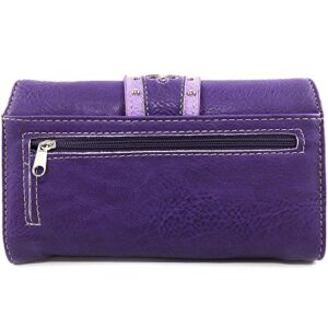 Justin West Tooled Floral Embroidery Buckle Studded Concealed Carry Tote Purse (Purple Wallet Only)