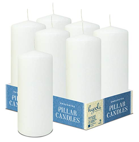 HYOOLA White Pillar Candles 3x7 Inch - Unscented Pillar Candles - 6-Pack - European Made