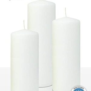 HYOOLA White Pillar Candles 3x7 Inch - Unscented Pillar Candles - 6-Pack - European Made