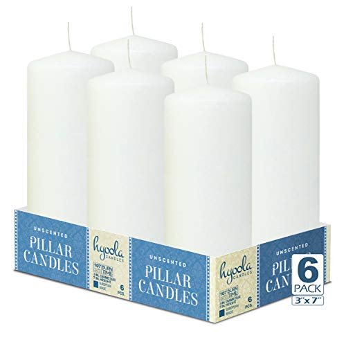 HYOOLA White Pillar Candles 3x7 Inch - Unscented Pillar Candles - 6-Pack - European Made