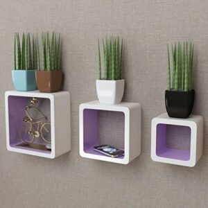 vidaXL 3pc Storage Display Floating Cube Shelves Wall Mount Matte White & Pink