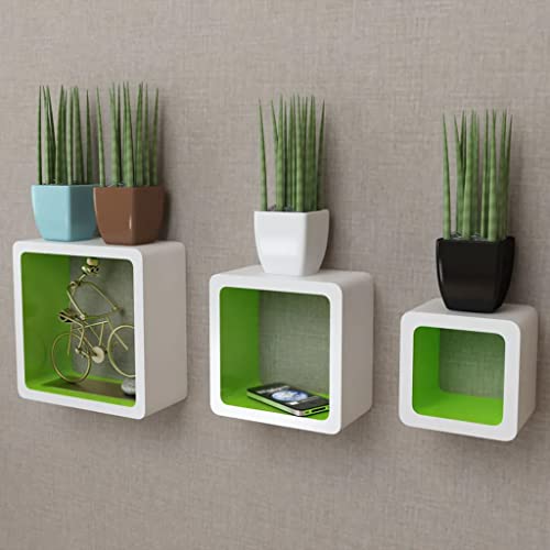 vidaXL 3pc Storage Display Floating Cube Shelves Wall Mount Matte White & Pink