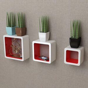 vidaXL 3pc Storage Display Floating Cube Shelves Wall Mount Matte White & Pink