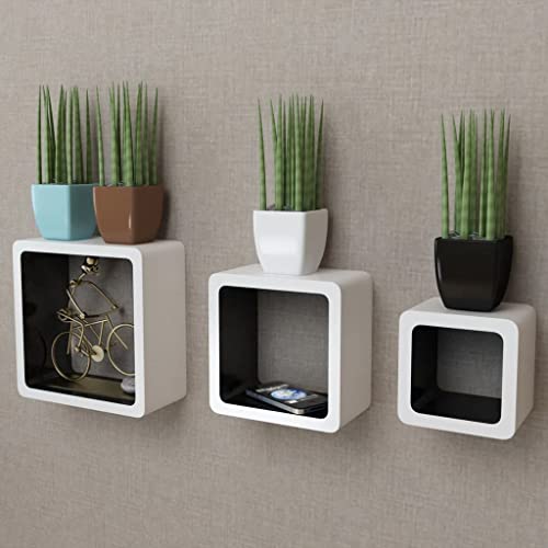 vidaXL 3pc Storage Display Floating Cube Shelves Wall Mount Matte White & Pink