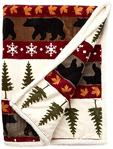 Carstens Soft Sherpa Plush Throw Blanket, Tall Pine Collection