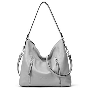 CLUCI Women Soft Genuine Leather Hobo Handbags Top Handle Tote Bag Large Fashion Crossbody Shoulder Bag Gray