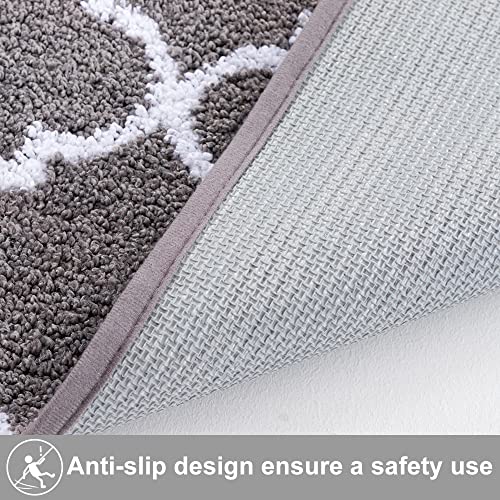 Carvapet 2 Pieces Kitchen Rugs and Mats Set Absorbent Soft Microfiber Bath Mat Moroccan Trellis Non-Slip Kitchen Mat Doormat Runner Set, 17"x48"+17"x24", Grey