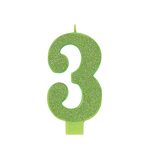 Amscan Glitter Numeral Candle, 5 1/4", Kiwi