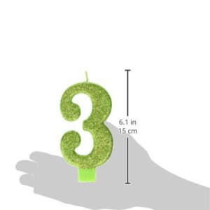 Amscan Glitter Numeral Candle, 5 1/4", Kiwi