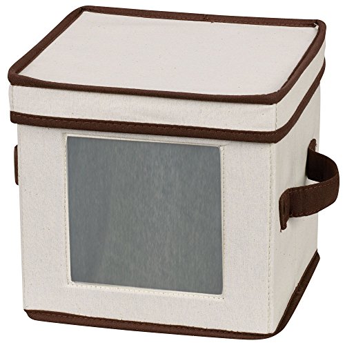 Household Essentials 534 Dinnerware Storage Box with Lid and Handles | Chest for Salad Plates | Natural Canvas with Brown Trim