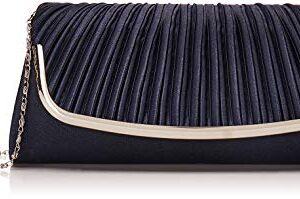 Damara Womens Simple Pleated Satin Clutch Evening Bag, Navy Blue