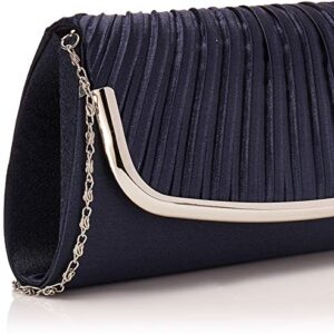 Damara Womens Simple Pleated Satin Clutch Evening Bag, Navy Blue