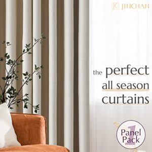 JINCHAN Linen Textured Curtains for Living Room Darkening Bedroom Curtains Thermal Curtains Linen Look Thermal Insulated Curtains Grommet Top Window Drape, W52 x L96, Greyish Beige Curtain 1 Panel