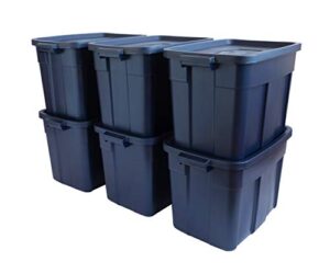 rubbermaid roughneck️ storage totes 18 gal, durable stackable storage containers, great for garage storage, moving boxes, and more, 6-pack