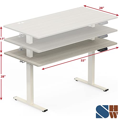 SHW 55-Inch Large Electric Height Adjustable Standing Desk, 55 x 28 Inches, Maple