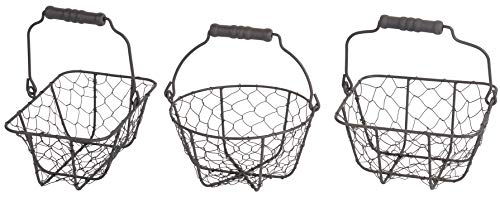 All-Purpose Display Baskets in 3 Shapes, Gray Metal Wire with Wood Handle, Rectangle- 5 Inches, Square- 6.75 Inches and Circle- 7.5 Inches