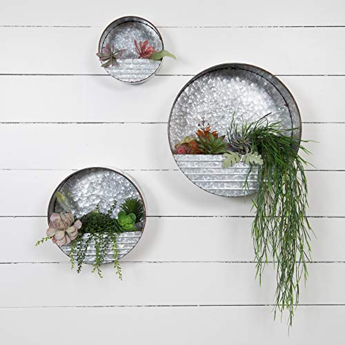 Galvanized Metal Round Hanging Wall Pocket Bins Set of 3 Silver Farmhouse Industrial Rustic Storage