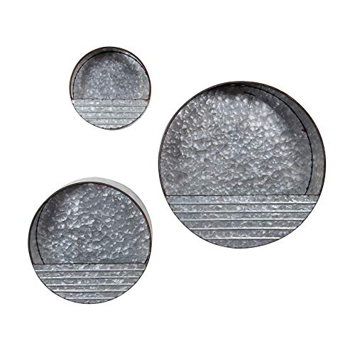 Galvanized Metal Round Hanging Wall Pocket Bins Set of 3 Silver Farmhouse Industrial Rustic Storage