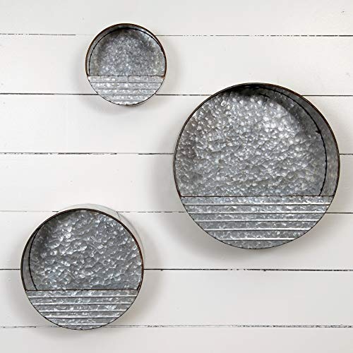 Galvanized Metal Round Hanging Wall Pocket Bins Set of 3 Silver Farmhouse Industrial Rustic Storage