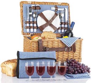 picnic basket for 4 person | picnic set | folding picnic blanket | picnic table set | picnic plates | picnic supplies | summer picnic kit | picnic utensils | picnic hamper cutlery set flatware set