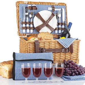 Picnic Basket for 4 Person | Picnic Set | Folding Picnic Blanket | Picnic Table Set | Picnic Plates | Picnic Supplies | Summer Picnic Kit | Picnic Utensils | Picnic Hamper Cutlery Set Flatware Set