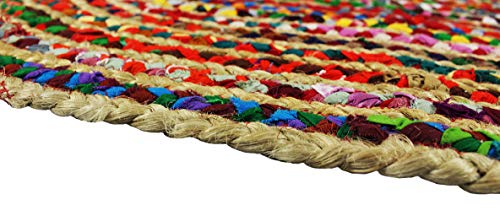 COTTON CRAFT Jute Chindi Braid Rag Rug - Boho Farmhouse Rustic Area Accent Throw Rug - Handwoven Reversible Natural Recycled Cotton- Living Room Den Study Home Décor Gift - 2' x 3' Oval - Multi Color