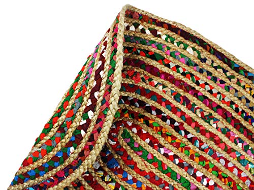 COTTON CRAFT Jute Chindi Braid Rag Rug - Boho Farmhouse Rustic Area Accent Throw Rug - Handwoven Reversible Natural Recycled Cotton- Living Room Den Study Home Décor Gift - 2' x 3' Oval - Multi Color