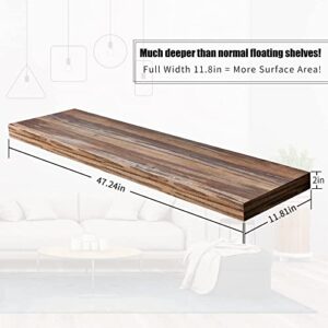 WELLAND 12" Deep Wall Shelves, Floating Wall Shelf Large Floating Shelves, 47.24" L x 11.81" D x 2" T, Deeper Than Others, Retro