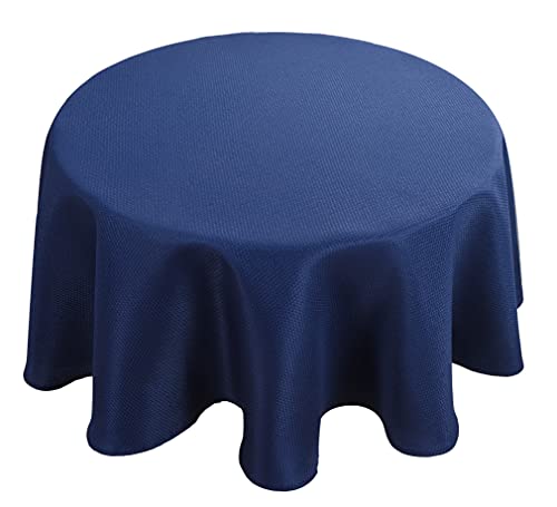 Biscaynebay Textured Fabric Round Tablecloths 60 Inches in Diameter, Navy Water Resistant Spill Proof Washable Tablecloths for Dining, Kitchen, Wedding, Parties etc. Machine Washable