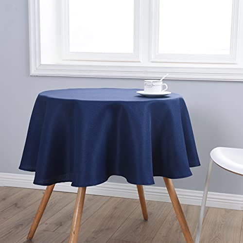 Biscaynebay Textured Fabric Round Tablecloths 60 Inches in Diameter, Navy Water Resistant Spill Proof Washable Tablecloths for Dining, Kitchen, Wedding, Parties etc. Machine Washable