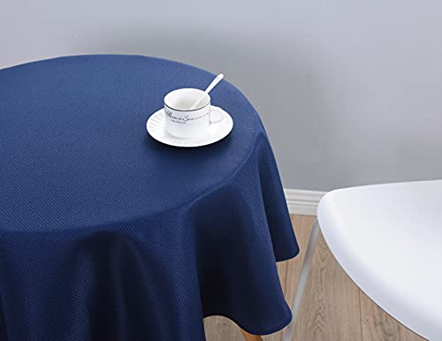 Biscaynebay Textured Fabric Round Tablecloths 60 Inches in Diameter, Navy Water Resistant Spill Proof Washable Tablecloths for Dining, Kitchen, Wedding, Parties etc. Machine Washable