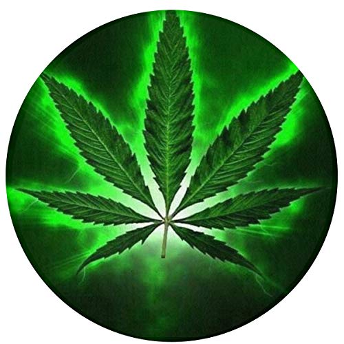 Green Marijuana Leaf Weed Black Round Floor Rug Soft Non-Slip 24 Inch Round Kitchen Floor Mat Soft Entrance Door Mat Round Floor Rug Area Rug for Chair Living Room Bedroom