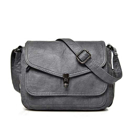 Artwell Fashion Crossbody Bag For Women PU Leather Small Purse Vintage Satchel Saddle Shoulder Bag (Grey)