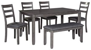 signature design by ashley bridson modern 6 piece dining set, includes dining table, 4 chairs & bench, gray