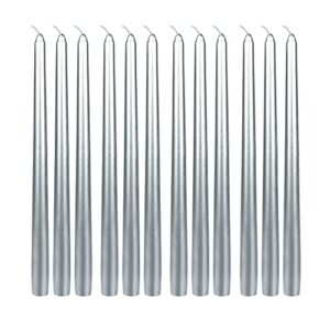 Zest Candle 12-Piece Taper Candles, 12-Inch, Metallic Silver