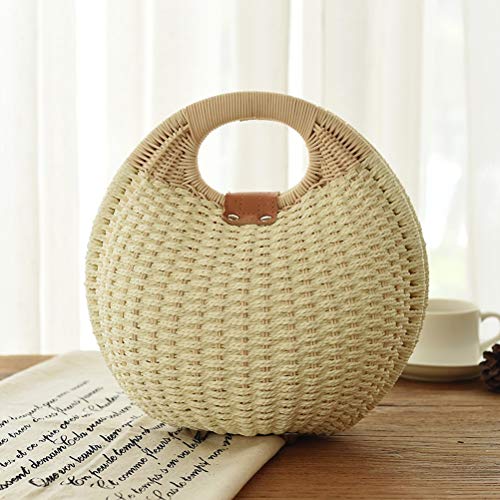 FENICAL Straw Handbag Rattan Shell Shape Top Handle Beach Tote Bag for Woman (Beige)