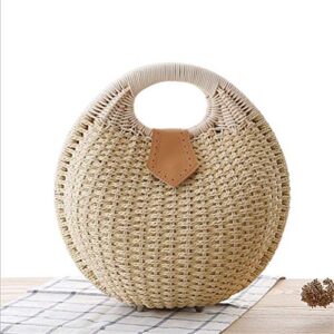 FENICAL Straw Handbag Rattan Shell Shape Top Handle Beach Tote Bag for Woman (Beige)