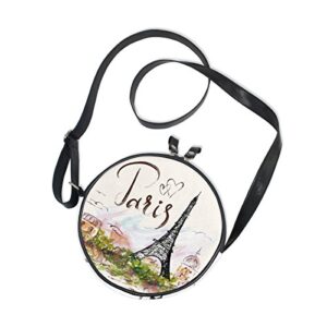 alaza art paris eiffel tower painting round crossbody bag canvas messenger purse