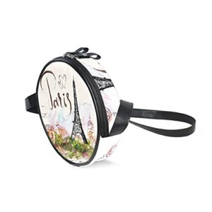 ALAZA Art Paris Eiffel Tower Painting Round Crossbody Bag Canvas Messenger Purse