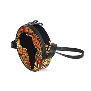 ALAZA Africa Map On Ethnic Pattern Round Crossbody Bag Canvas Purse Messenger Bag