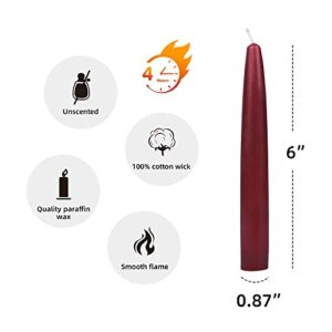 Zest Candle 12-Piece Taper Candles, 6-Inch, Burgundy