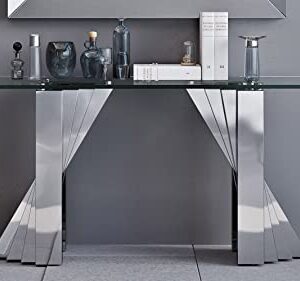 Modern Falcone Console Table - Clear Glass with Polished Stainless Steel Base