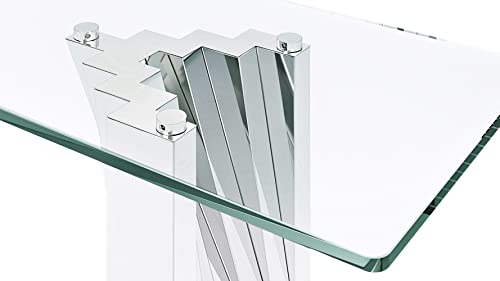 Modern Falcone Console Table - Clear Glass with Polished Stainless Steel Base