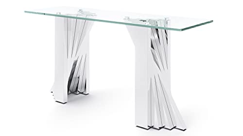 Modern Falcone Console Table - Clear Glass with Polished Stainless Steel Base