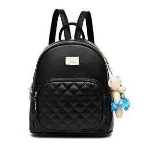 h&n women fashion cute leather laides shopping bag casual backpack travle backpack for girls black, small