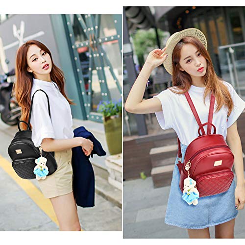 H&N Women Fashion Cute Leather Laides Shopping Bag Casual Backpack Travle Backpack for Girls Black, Small