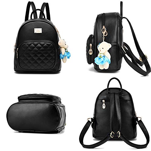 H&N Women Fashion Cute Leather Laides Shopping Bag Casual Backpack Travle Backpack for Girls Black, Small