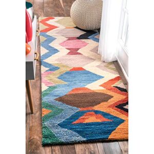 nuloom aguirre hand tufted wool runner rug, 2′ 6″ x 8′, multi