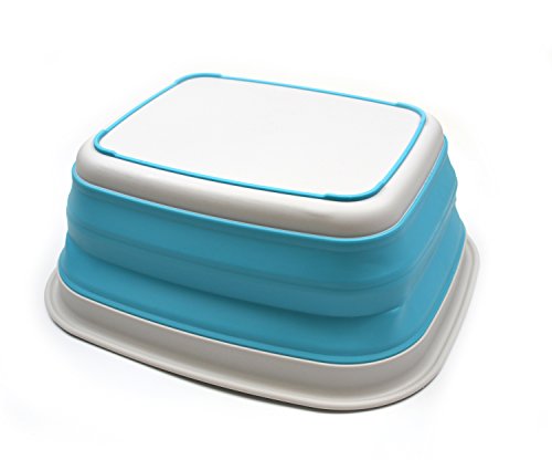 SAMMART Set of 2 Collapsible Tub - 9.45L (2.49 Gallon) - Foldable Dish Tub - Portable Washing Basin - Space Saving Plastic Washtub (2, Bright Blue)