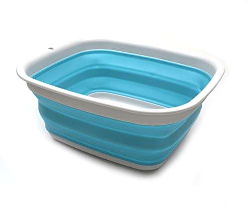 SAMMART Set of 2 Collapsible Tub - 9.45L (2.49 Gallon) - Foldable Dish Tub - Portable Washing Basin - Space Saving Plastic Washtub (2, Bright Blue)